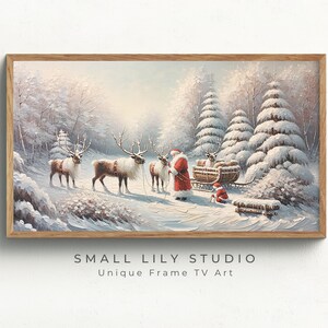 FRAME TV Art Santa and Reindeer, Pink Christmas Frame Tv Art Winter ...