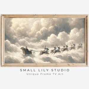 FRAME TV Art Flying Santa Sleigh and Reindeer, Neutral Christmas Frame ...