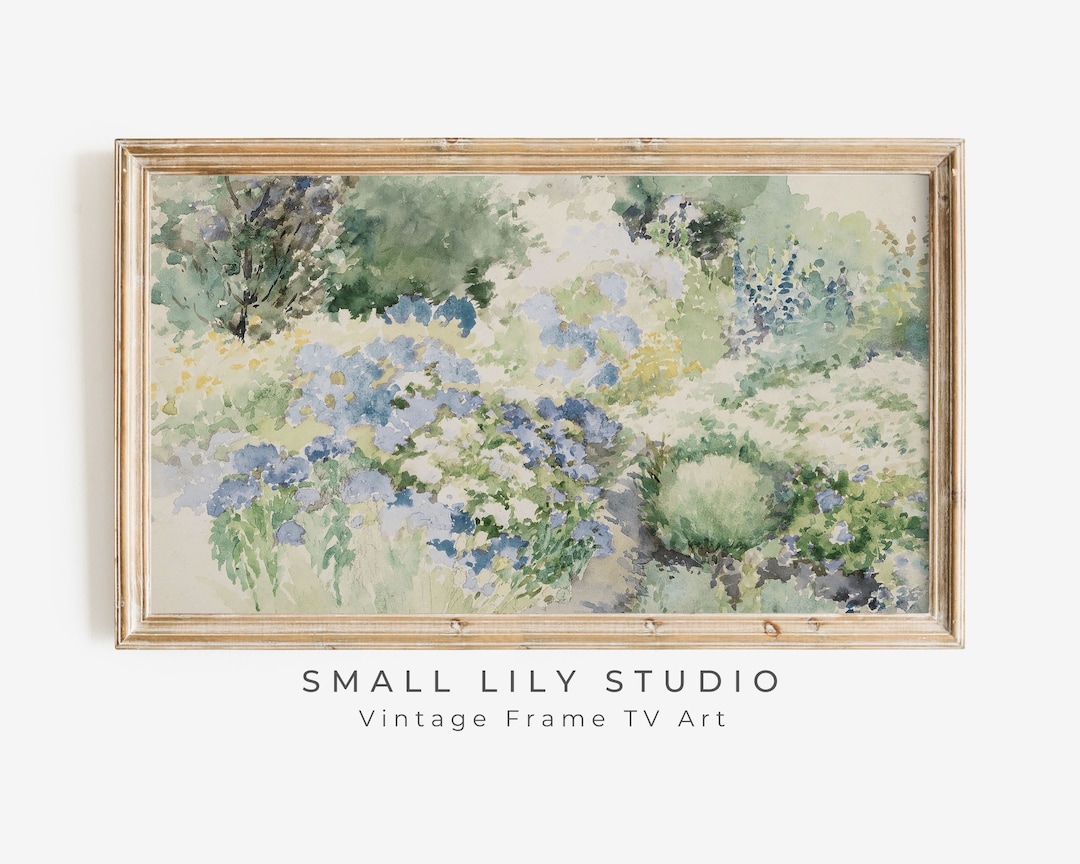 Spring FRAME TV Art Blue Wildflowers, Vintage Watercolor Painting Tv ...