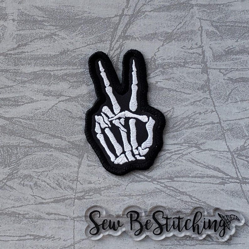 Peace Sign Skeleton Hand Embroidered Patch, Iron-on Sew-on, Bones, X ...
