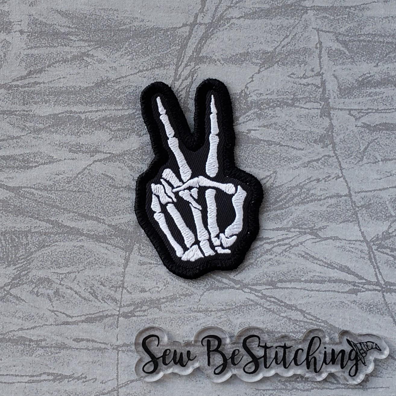 Peace Sign Skeleton Hand Embroidered Patch, Iron-on Sew-on, Bones, X ...