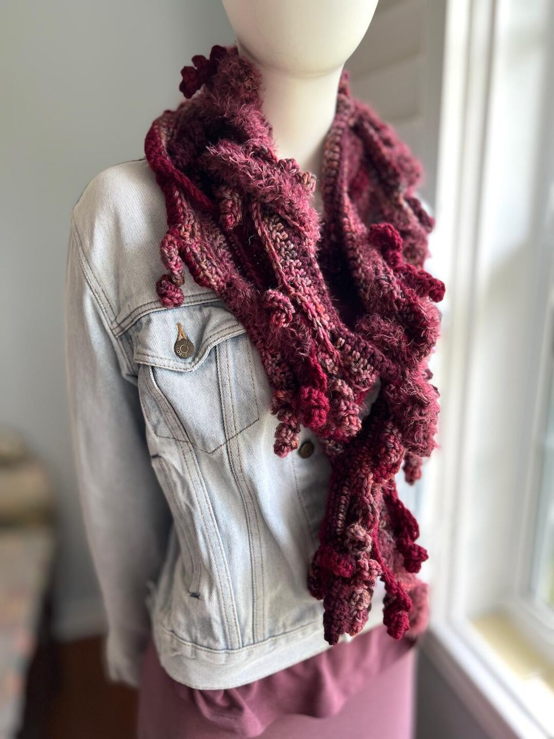 Katherine of Aragon Crimson Soft Handmade Scarf Freeform Crochet One of a Kind OOAK Handmade ...