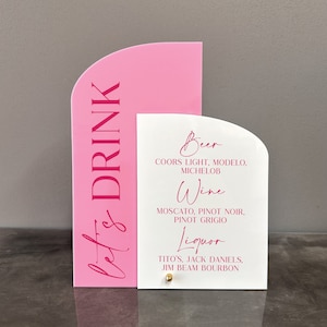 Pink Wedding Arch Bar Sign | Drinks Sign | Custom Acrylic Bar Menu Sign ...