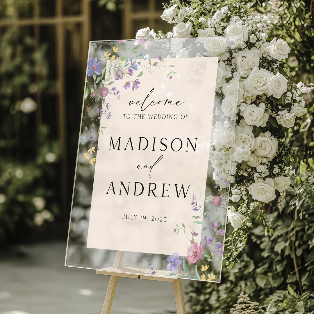 Personalized Wildflower Acrylic Wedding Welcome Sign – Custom Floral ...