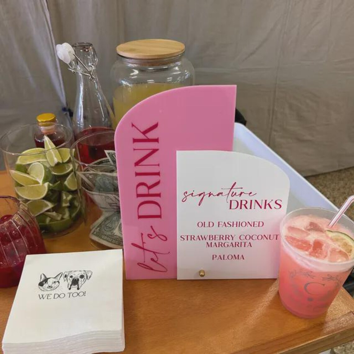 Pink Wedding Arch Bar Sign | Drinks Sign | Custom Acrylic Bar Menu Sign ...