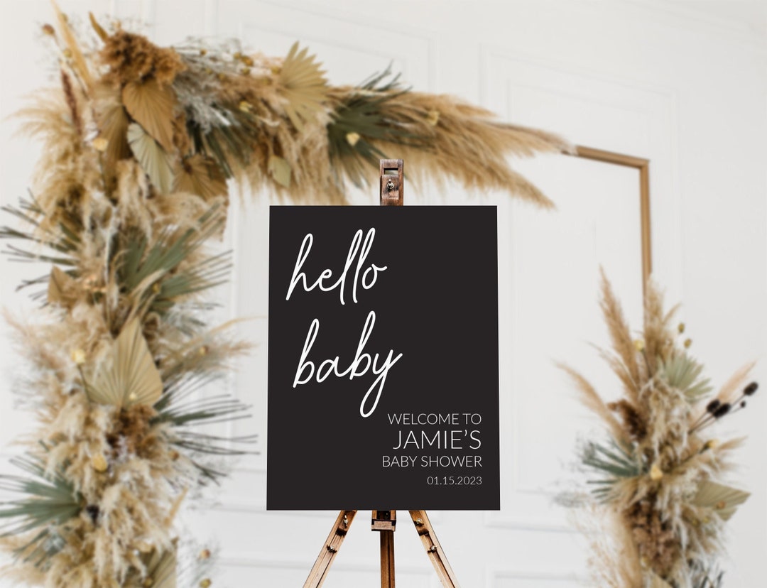 Hello Baby | Hello Baby Sign | Black Acrylic Sign | Acrylic Baby Shower ...