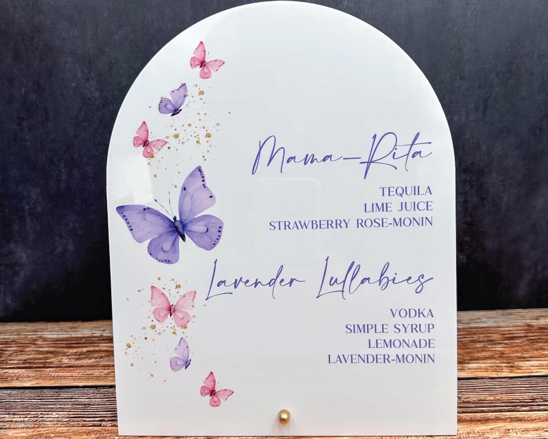 Butterfly Acrylic Bar Sign, Butterfly Bar Menu, Custom Butterfly ...