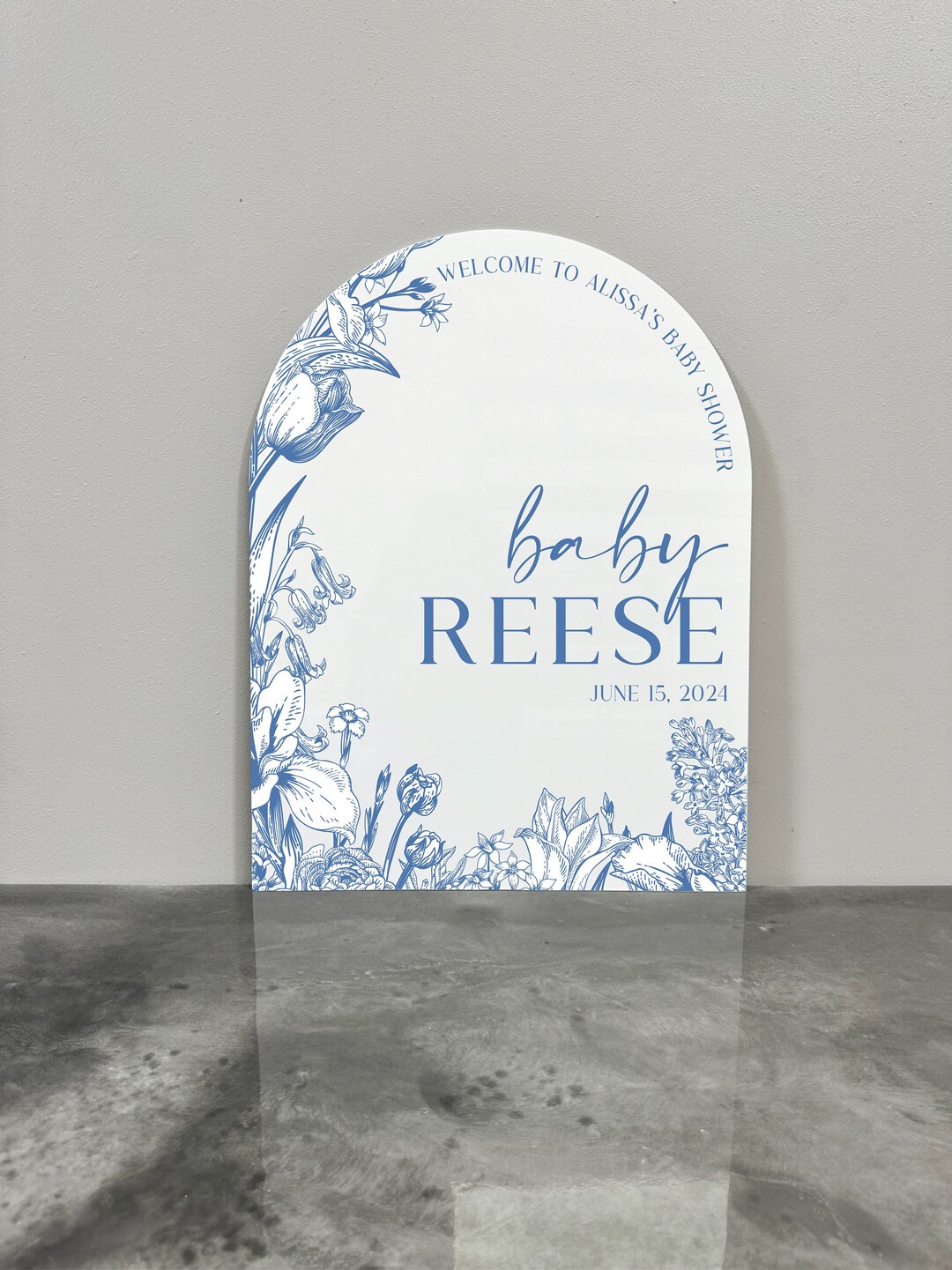 Blue Flower Baby Shower Acrylic Sign, Acrylic Baby Shower Welcome Sign ...