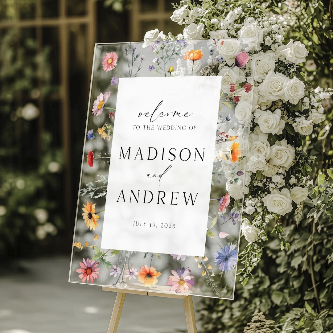 Wildflower Wedding Acrylic Sign, Custom Welcome Sign, Floral Sign for ...