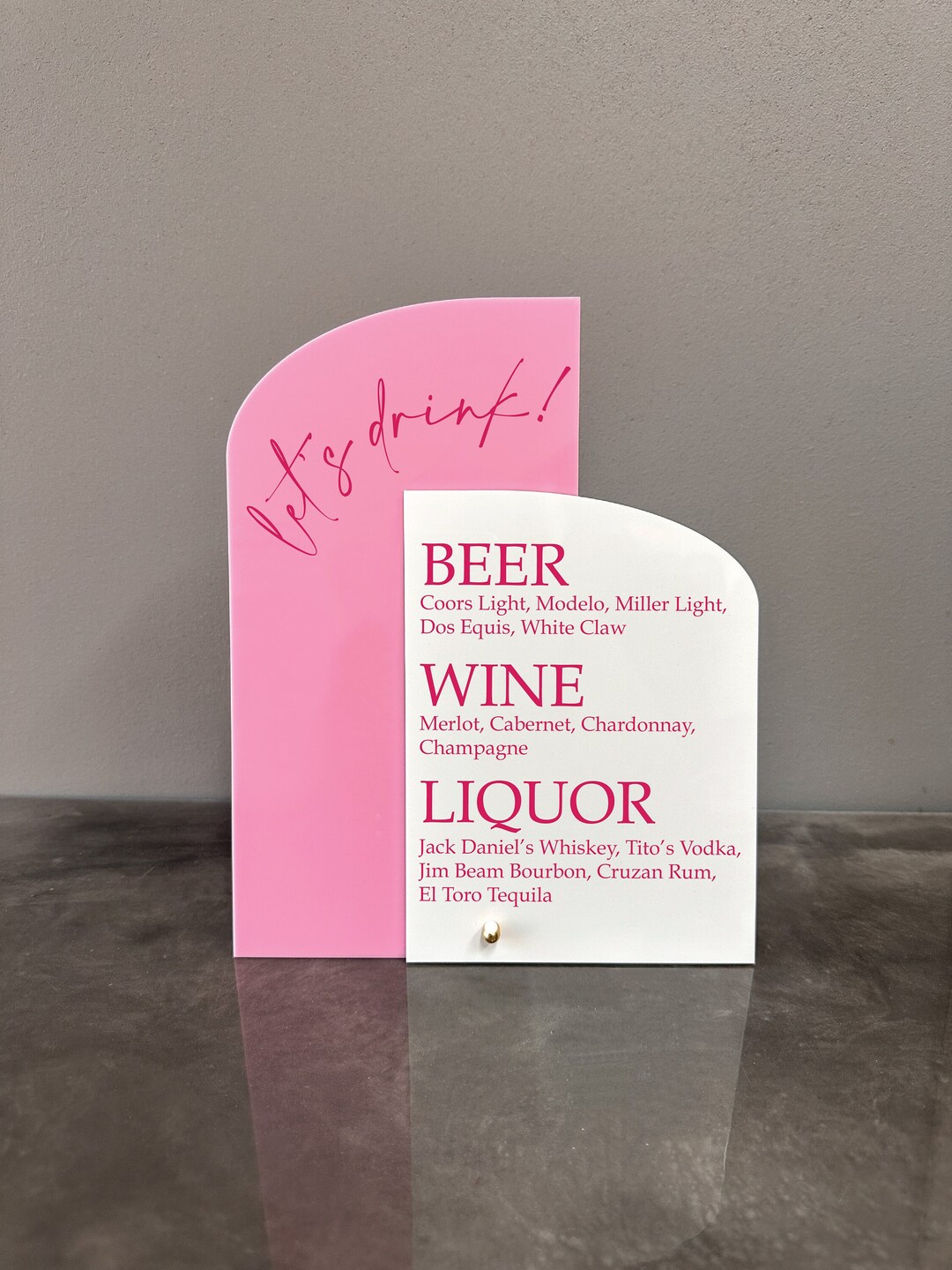 Pink Wedding Arch Bar Sign Drinks Sign Custom Acrylic Bar Menu Sign for ...