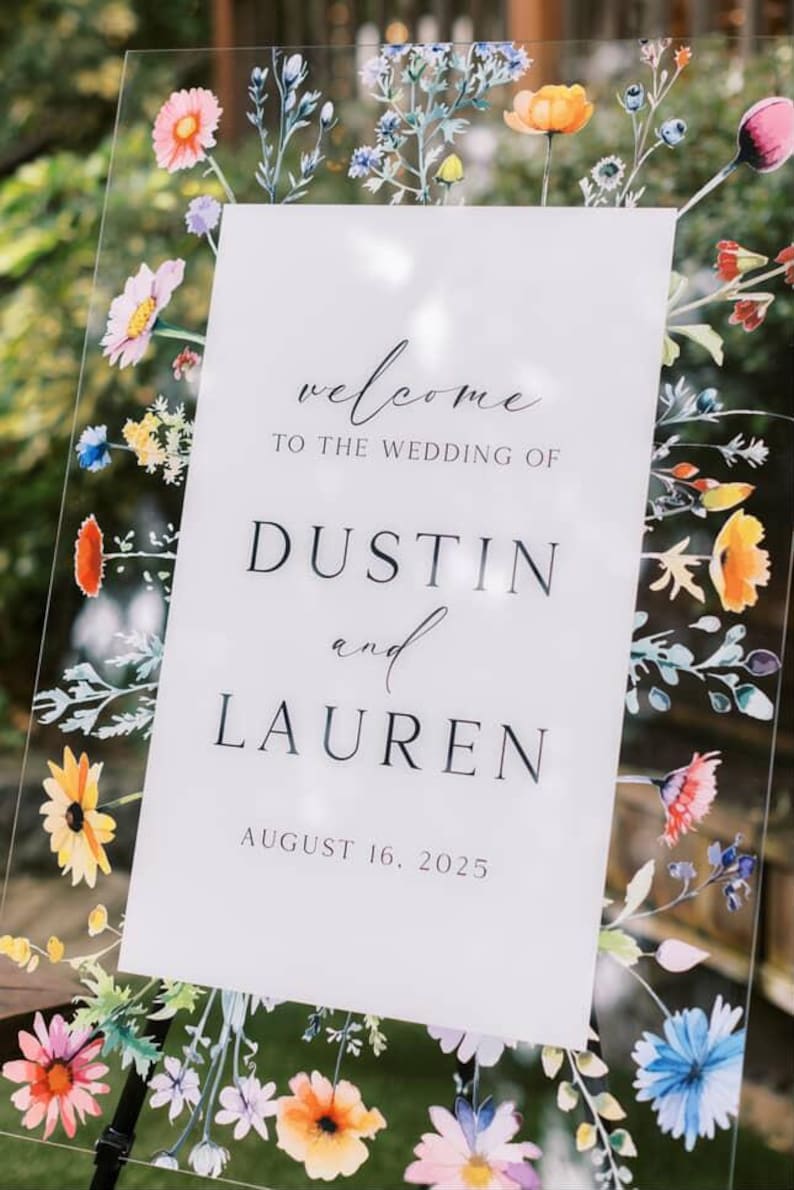 Floral Acrylic Wedding Welcome Sign, Spring Wedding Decor, Custom ...