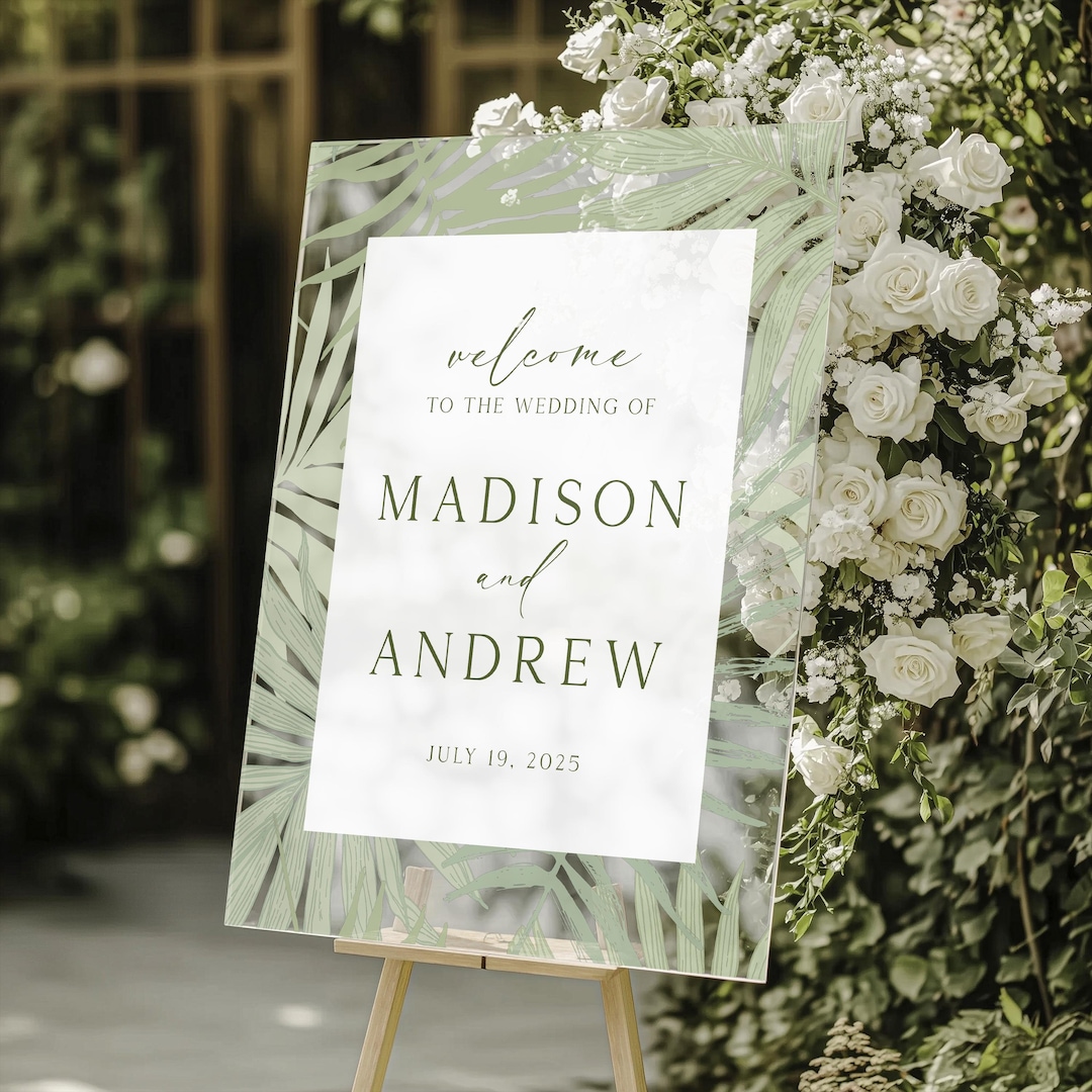 Palm Leaf Acrylic Wedding Sign, Tropical Wedding Welcome Sign, Palm ...