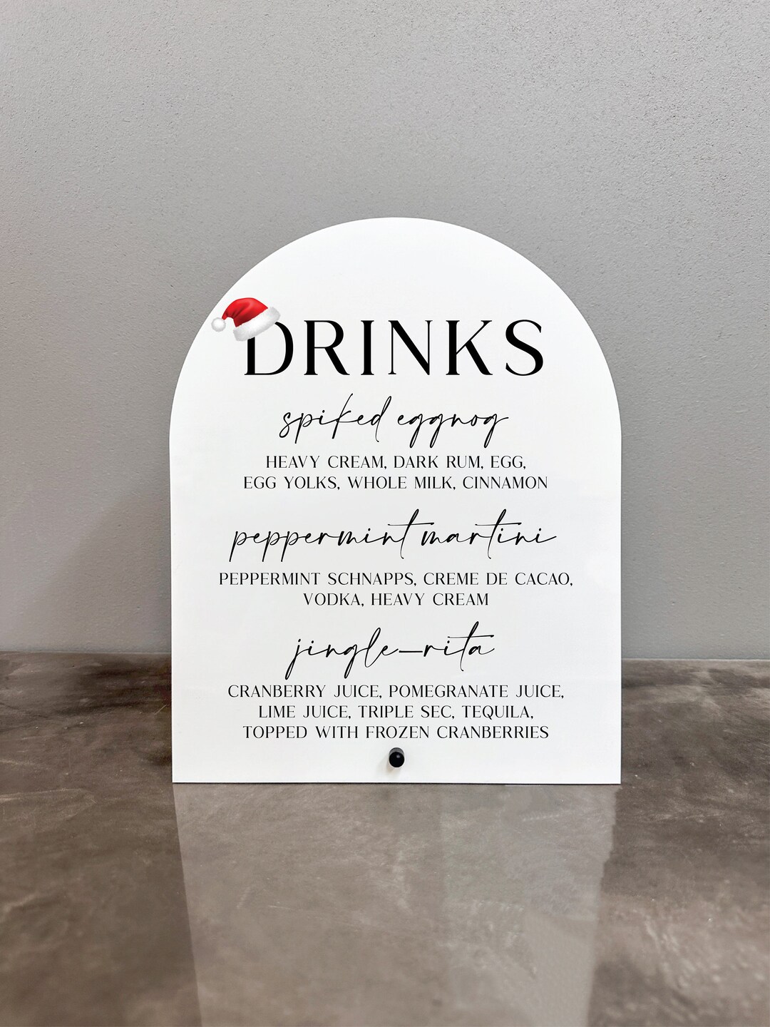Santa Hat Acrylic Bar Sign, Christmas Bar Menu, Christmas Drinks Sign ...