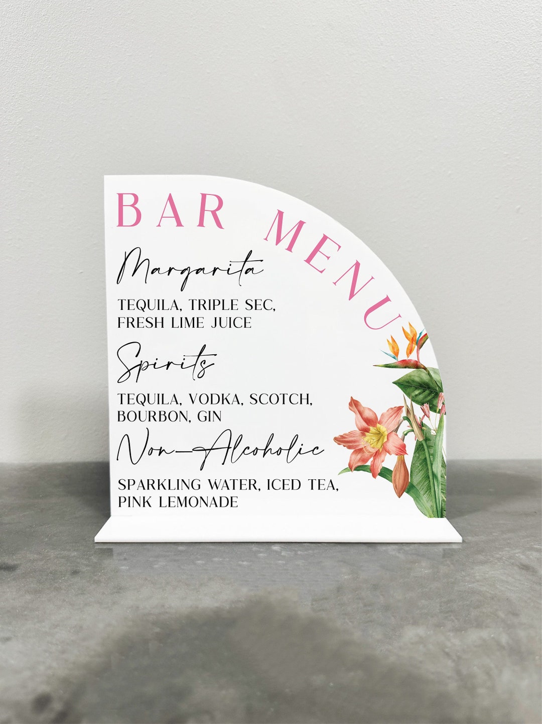Garden Bar Menu Acrylic Sign Floral Bar Menu Flower Bar Menu Acrylic ...