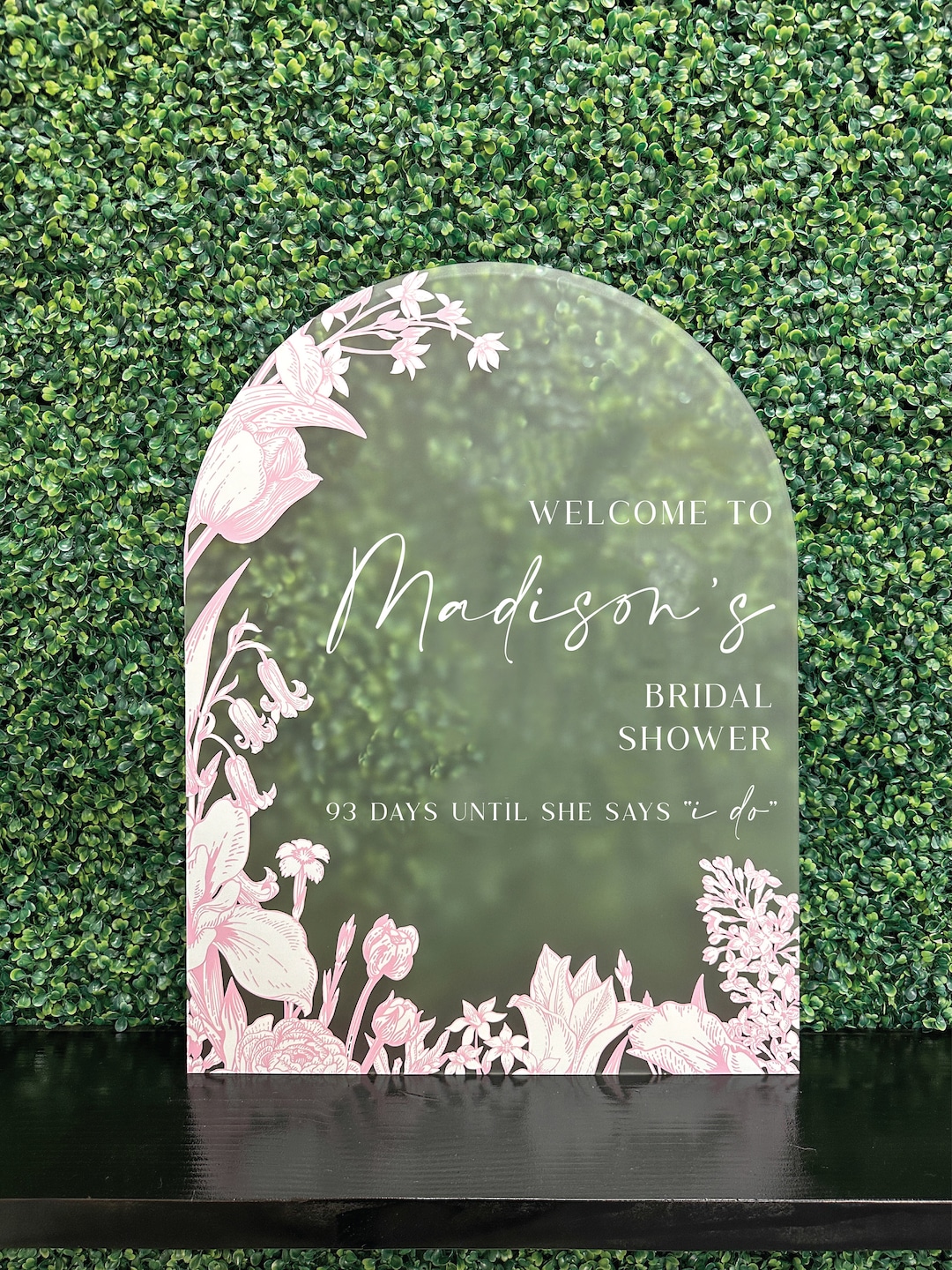 Pink Flower Frosted Acrylic Welcome Sign, Bridal Shower Welcome Signs ...