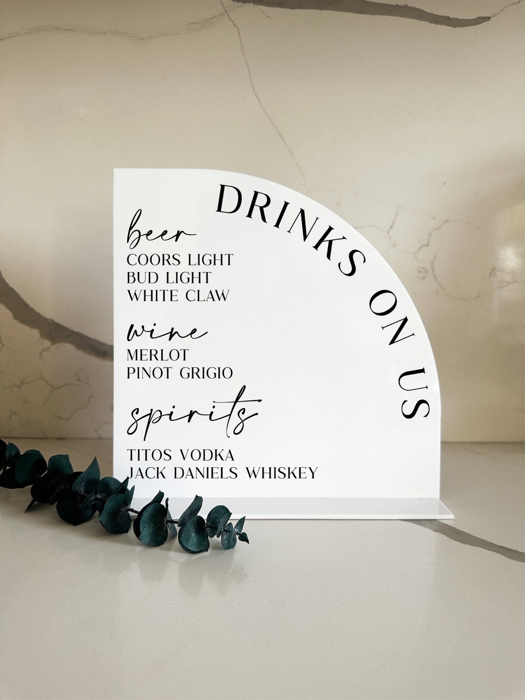 Drinks on Us Acrylic Sign | Drink Menu Acrylic Sign | Drink Menu Sign ...