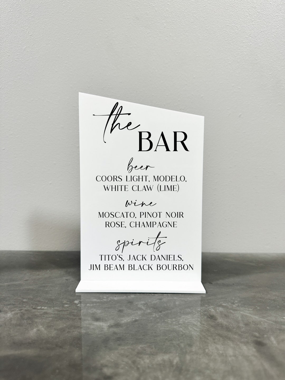 Boda Bar Menú Acrílico Letrero / Moderno Bar Menú / Moderno Bar Menú ...