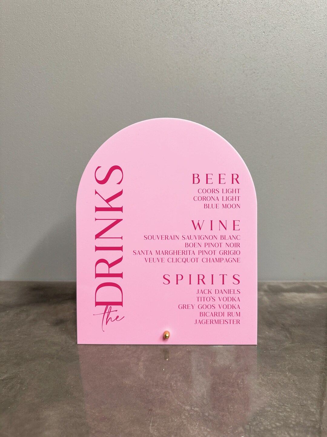 The Drinks Acrylic Bar Sign, the Drinks Sign, Pink Bar Menu, Pink Bar ...