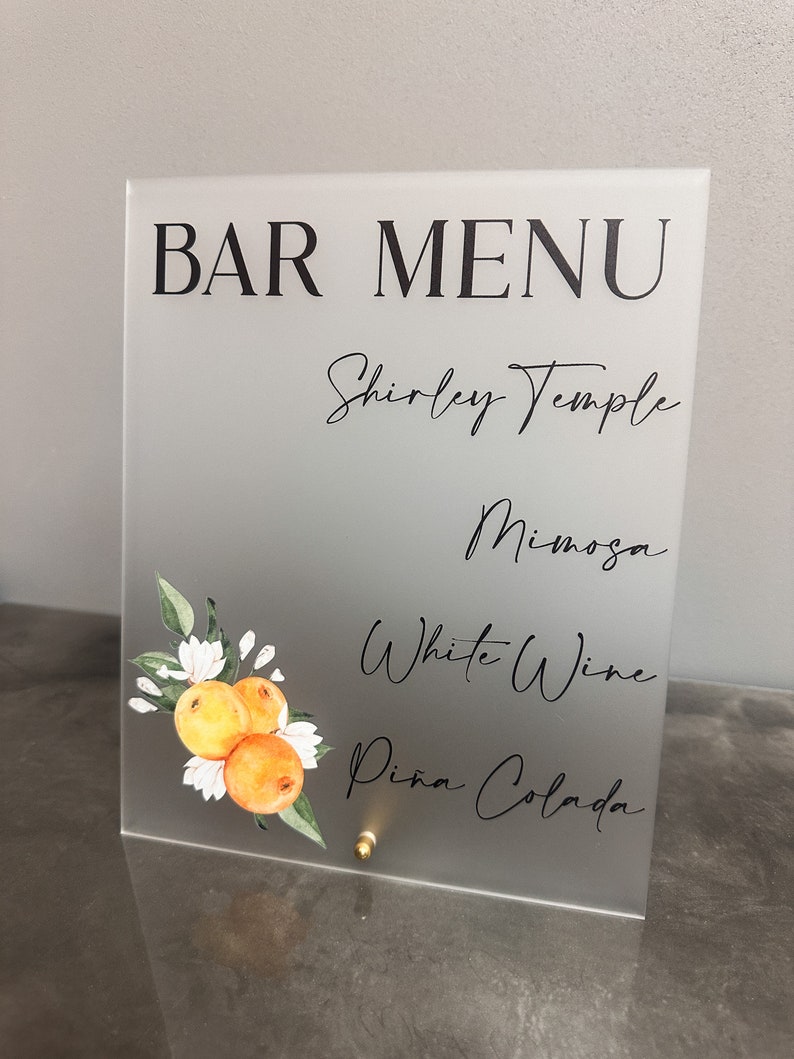 Orange Blossom Acrylic Bar Menu | Custom Bar Menu | Orange Blossom Bar ...