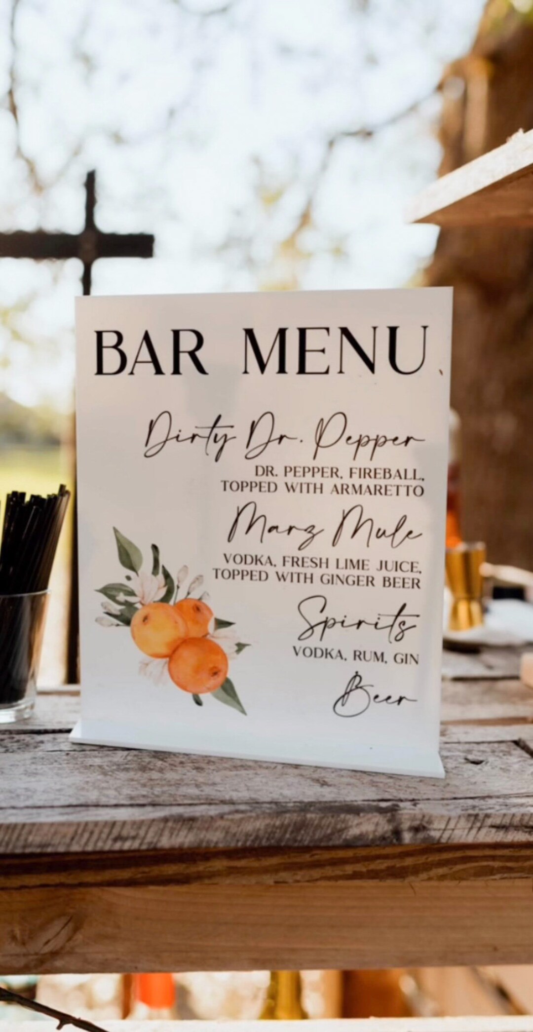 Orange Blossom Acrylic Bar Menu | Custom Bar Menu | Orange Blossom Bar ...