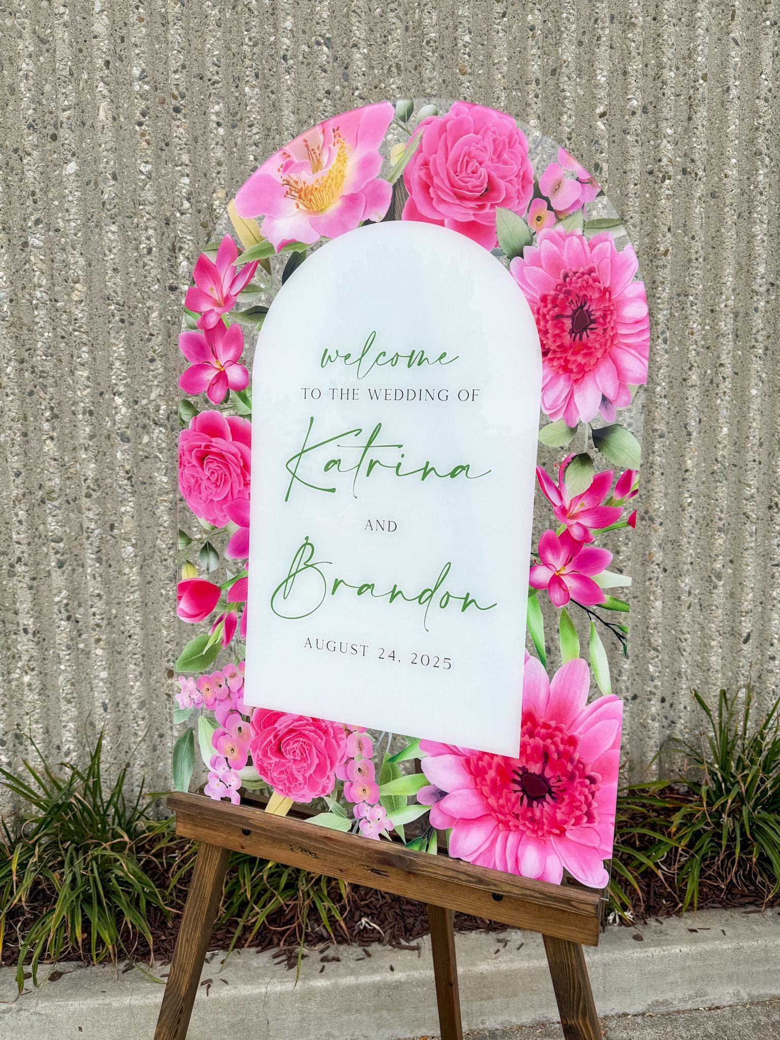 Pink Floral Acrylic Wedding Welcome Sign, Pink Flowers Welcome Sign ...