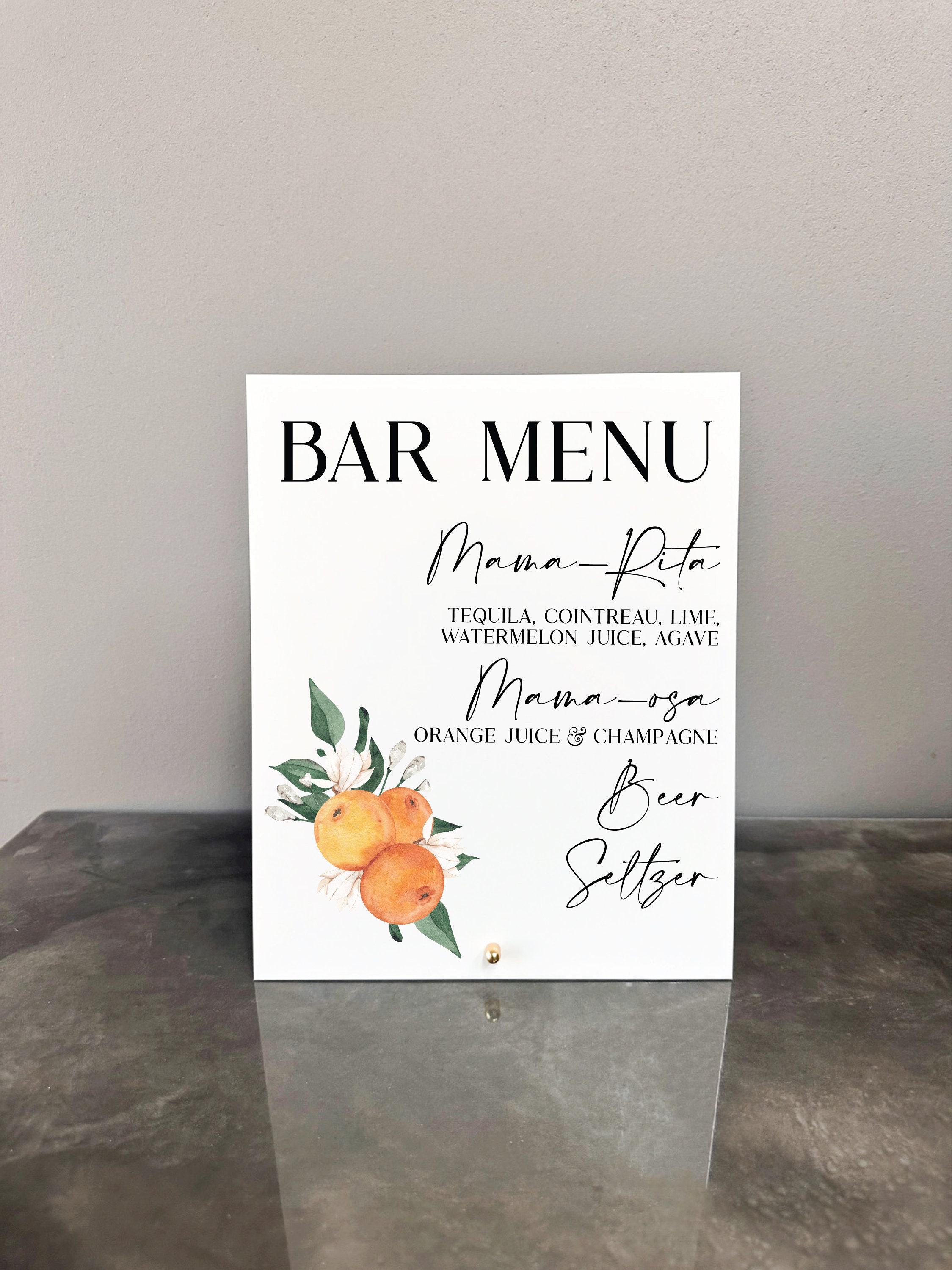Orange Blossom Acrylic Bar Menu | Custom Bar Menu | Orange Blossom Bar ...
