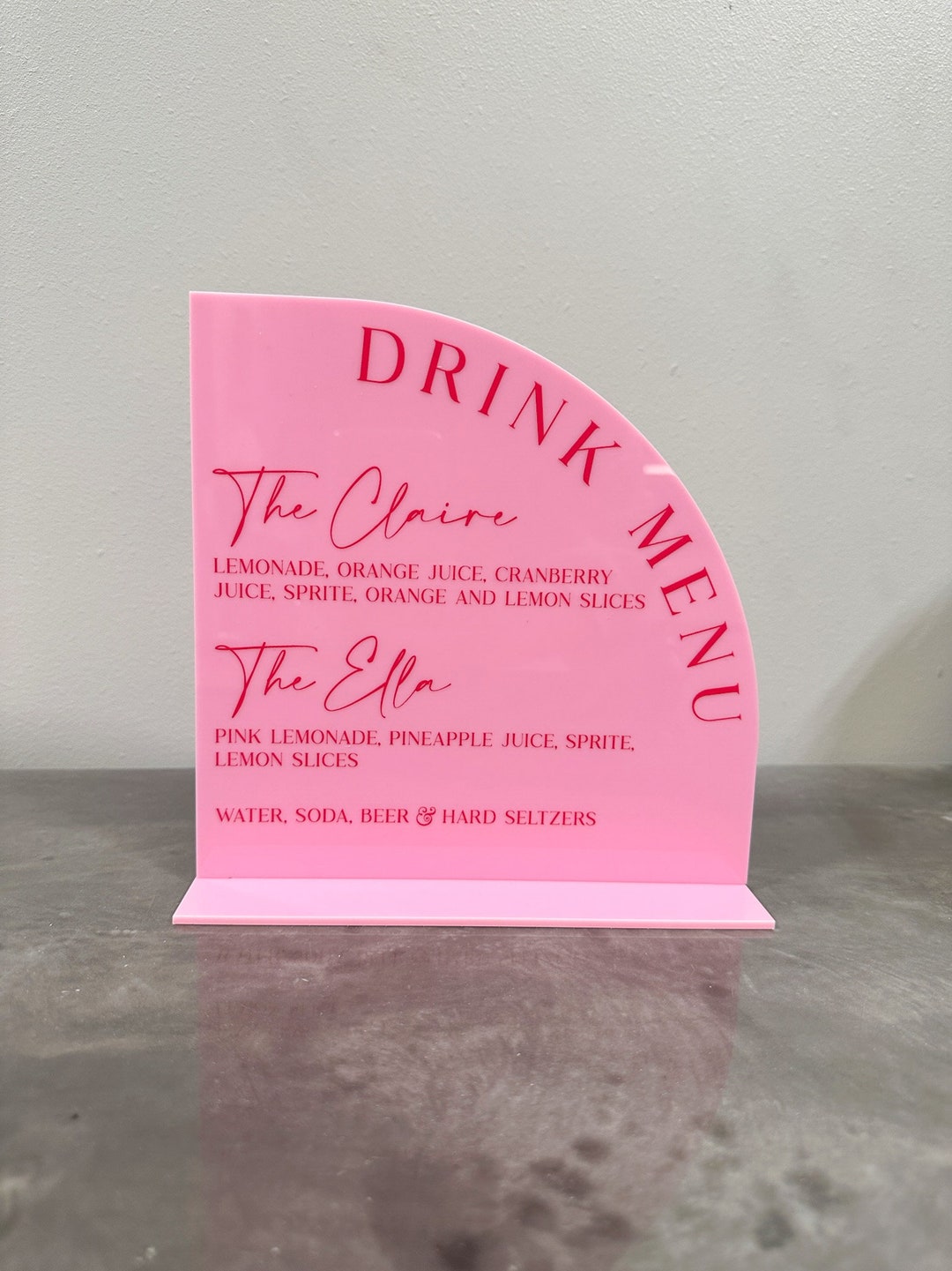 Drink Menu Pink Acrylic Sign Drink Menu Sign Drink Menu Wedding Drink