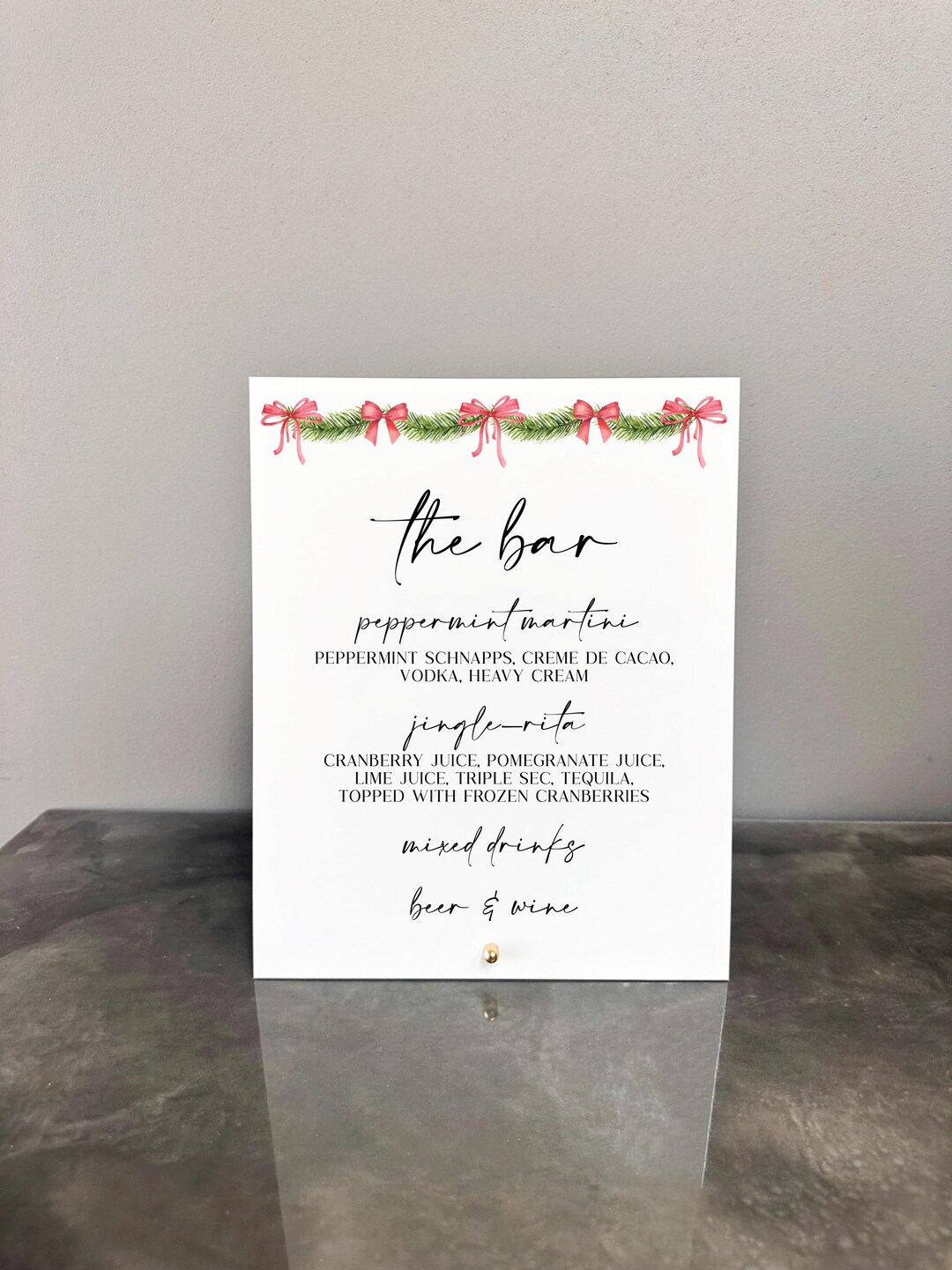 Christmas Bow Acrylic Bar Sign, Christmas Drink Menu Sign, Christmas ...