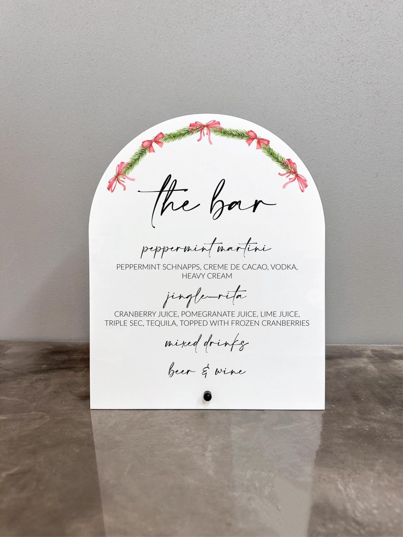 Christmas Bow Acrylic Bar Sign, Christmas Drink Menu Sign, Christmas ...