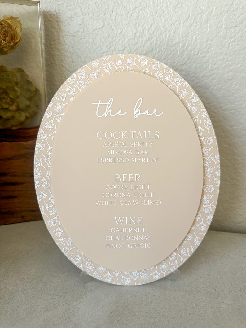 Oval Bar Sign, Wildflower Bar Sign, Floral Bar Sign Wedding, Bar Menu ...