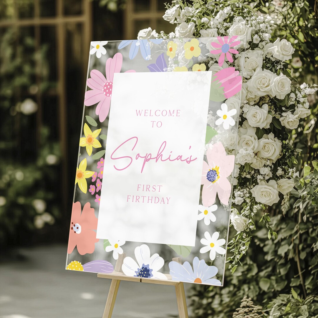 Wildflower Birthday Acrylic Sign, Custom Welcome Sign, Floral Sign for ...