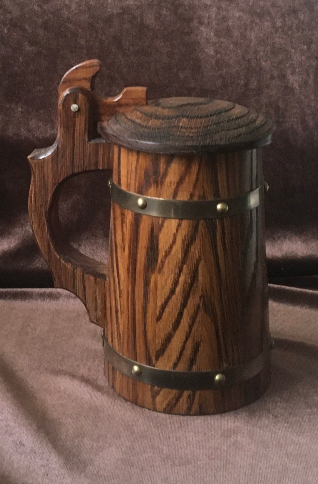 Renaissance Festival Faire Wooden Beer Mug With Lid and Metal - Etsy