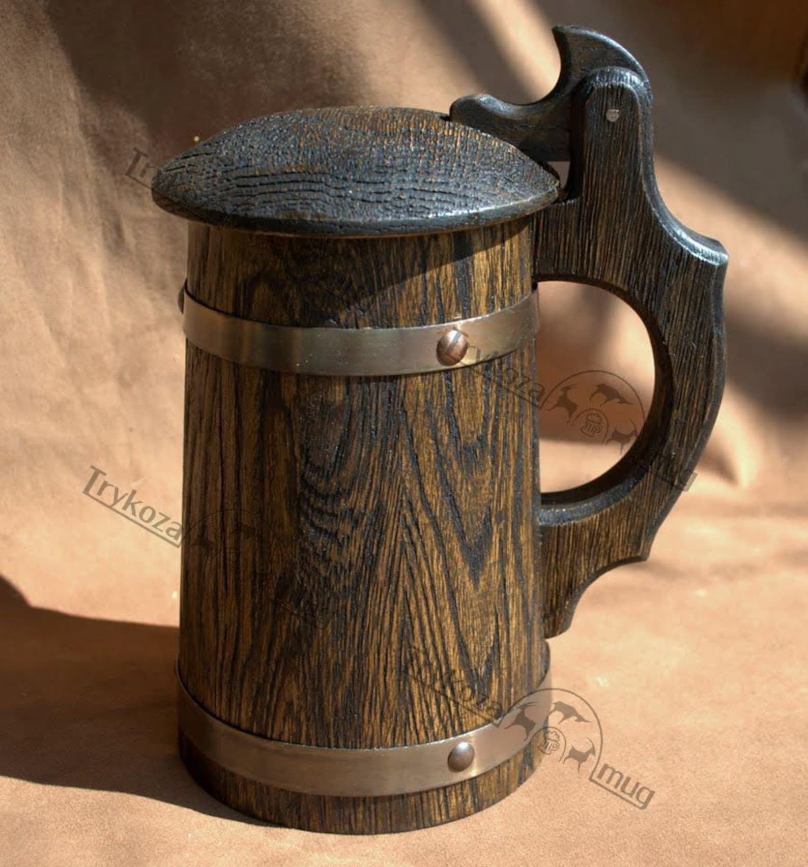 Renaissance Festival Faire Wooden Beer Mug With Lid and Metal - Etsy