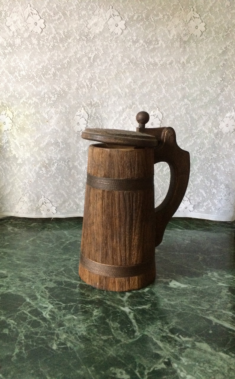 Wooden Beer Mug With Lid 0.7l (23oz) Wooden Tankard Beer Stein Gift for ...