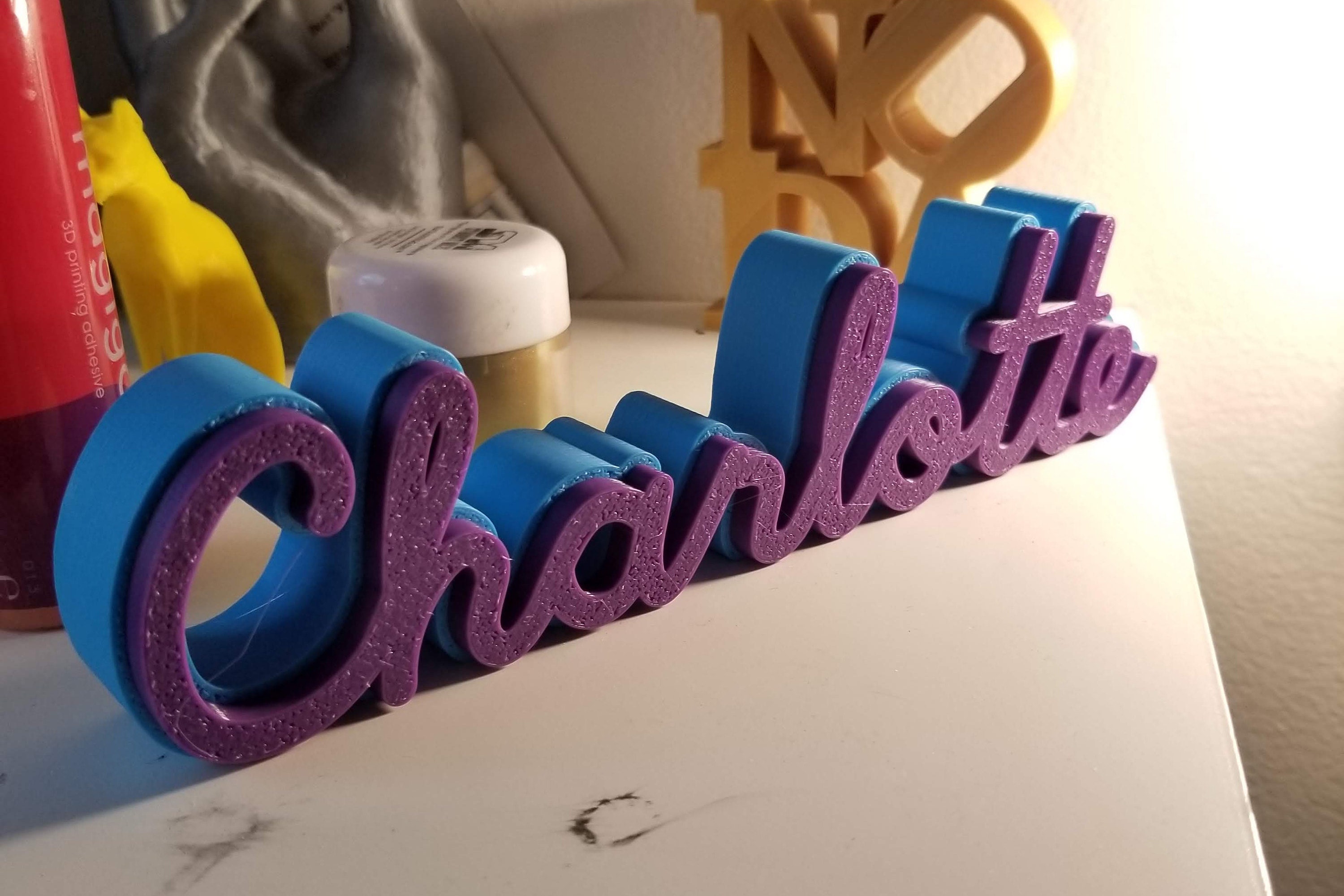Charlotte North Carolina Cursive Text Sign 3D Print Charlotte | Etsy