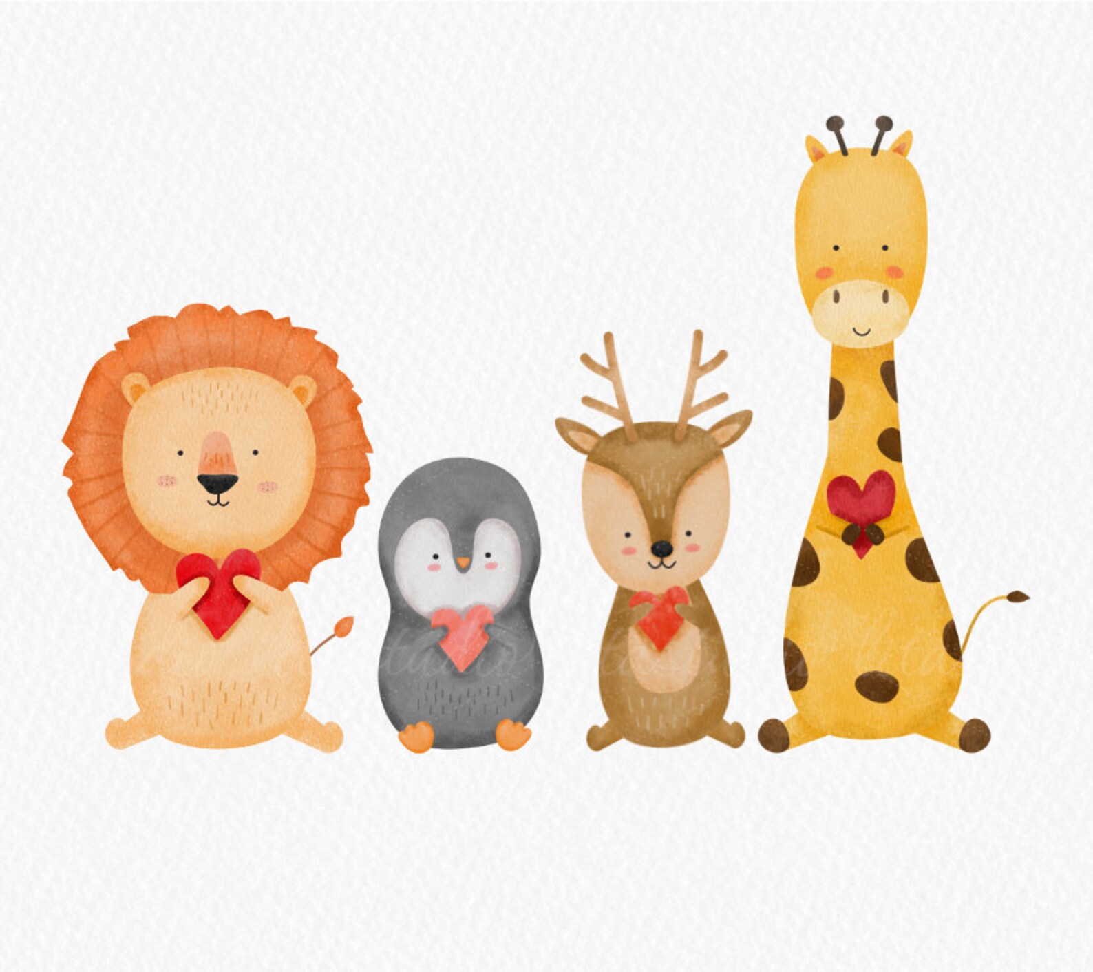 Animal With Heart Clipart Set, Valentine Sticker Planner, Watercolor ...