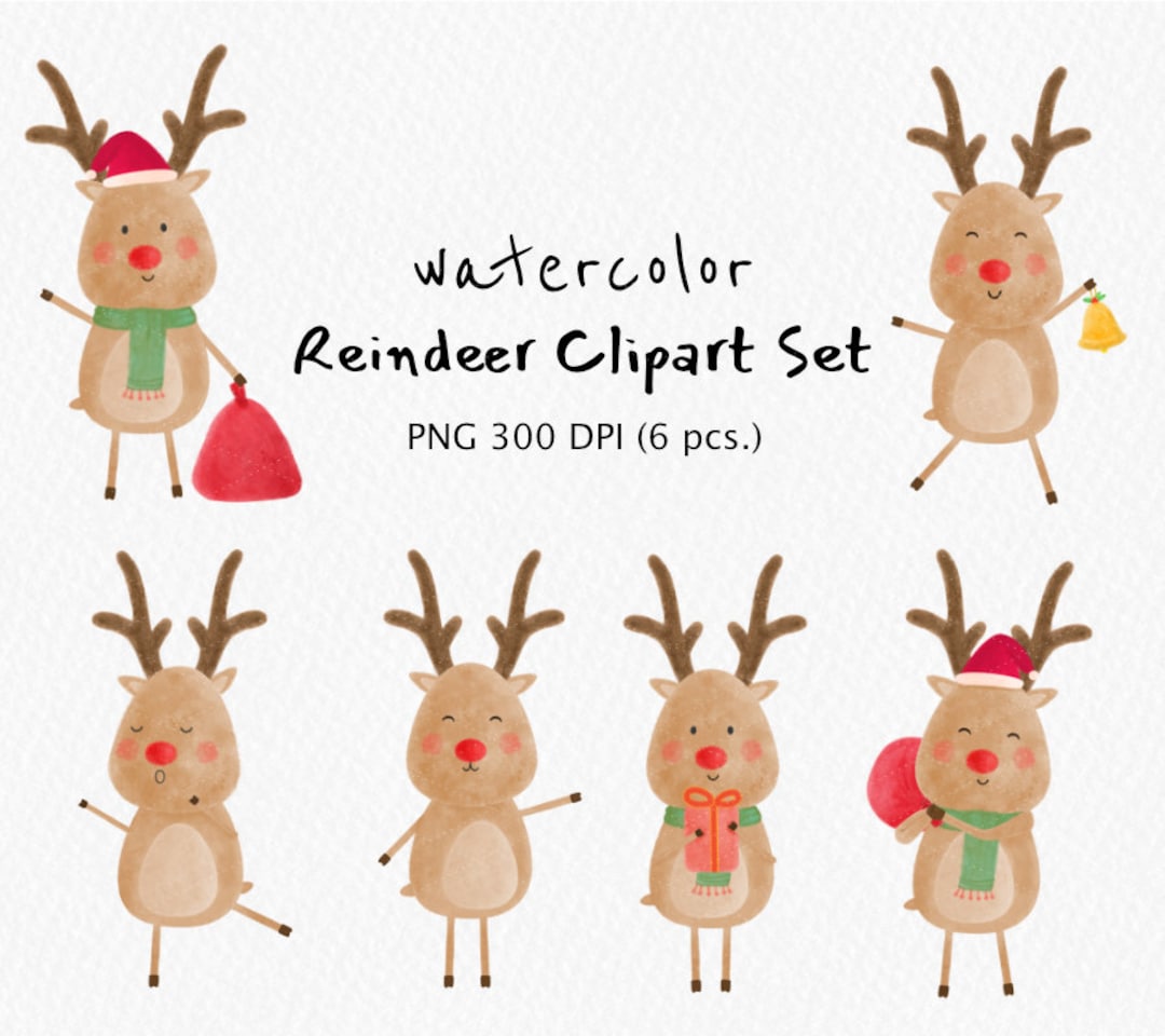 Cute Watercolor Reindeer Clipart, Christmas Reindeer Clip Art, Reindeer ...