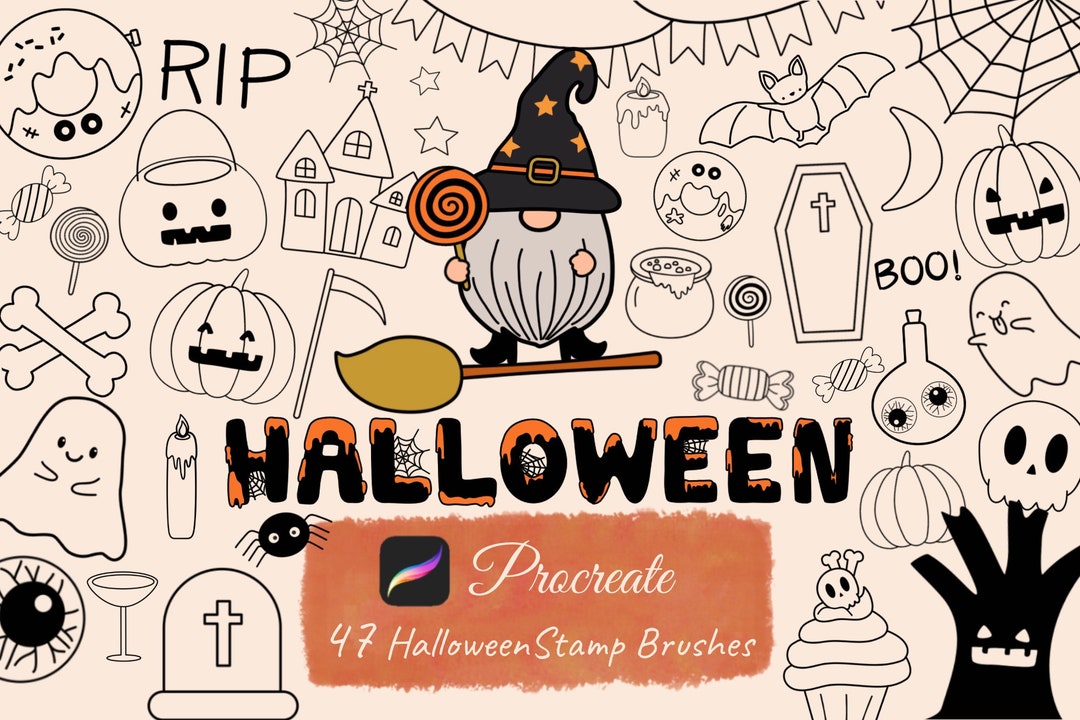47cute Halloween Procreate Stamp Brushes,ghost Stamps, Halloween Stamp ...