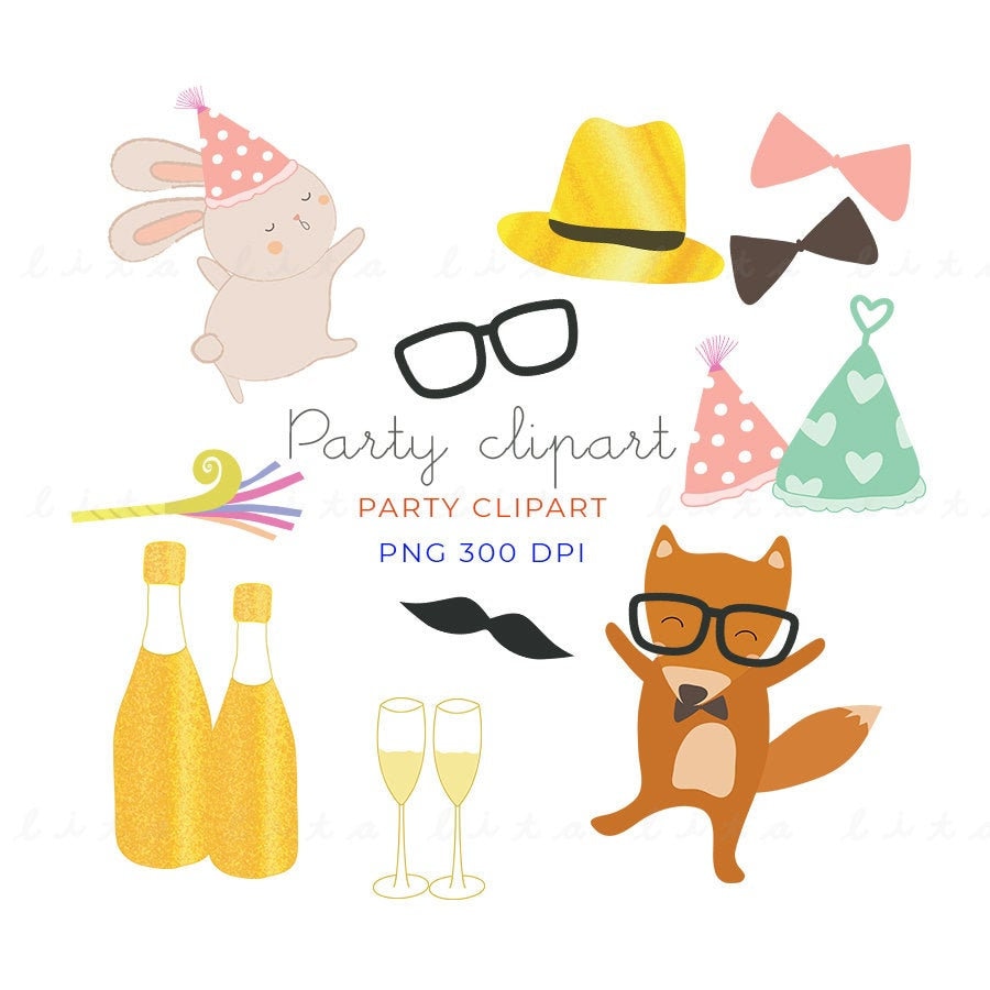 New Year Celebration Clipart Set Happy New Year Digital - Etsy