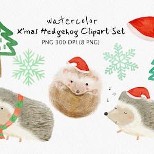 Digital Clip Art, Watercolor Cute Hedgehogs in X'mas Time Clipart - Etsy