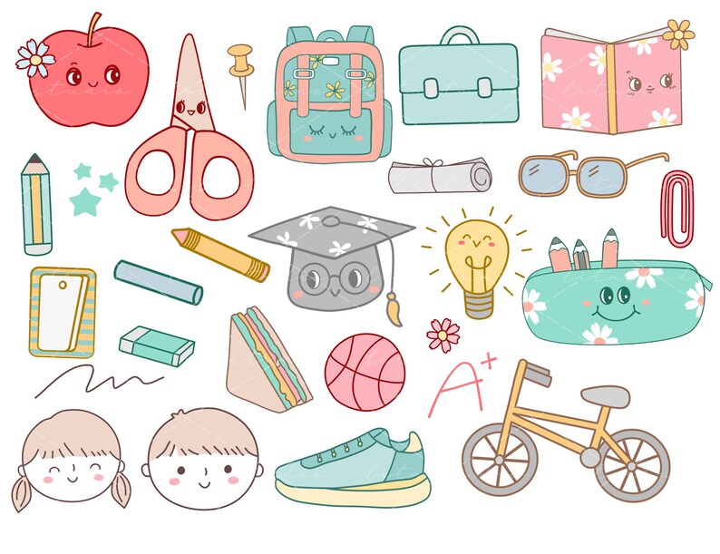 Groovy School Supplies Clipart: Retro Pastel PNG (digital Download) - Etsy