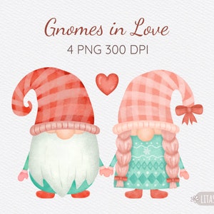 Watercolor Valentine Gnomes Clipart Set, Printable Sublimation ...