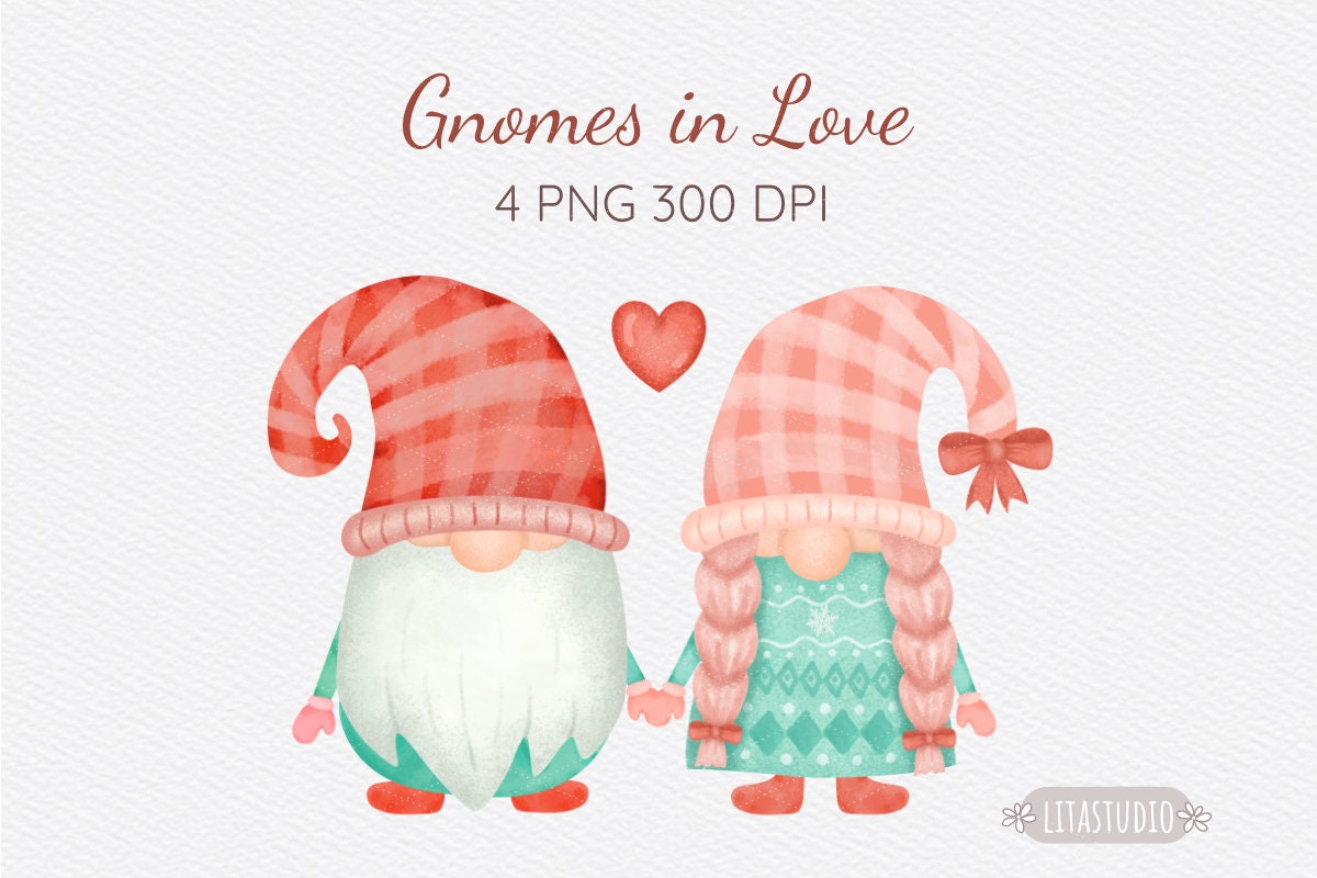 Watercolor Valentine Gnomes Clipart Set Printable - Etsy