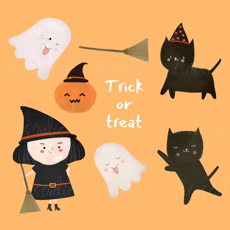 Halloween Clipart Watercolor Clip Art Set Digital Sticker - Etsy