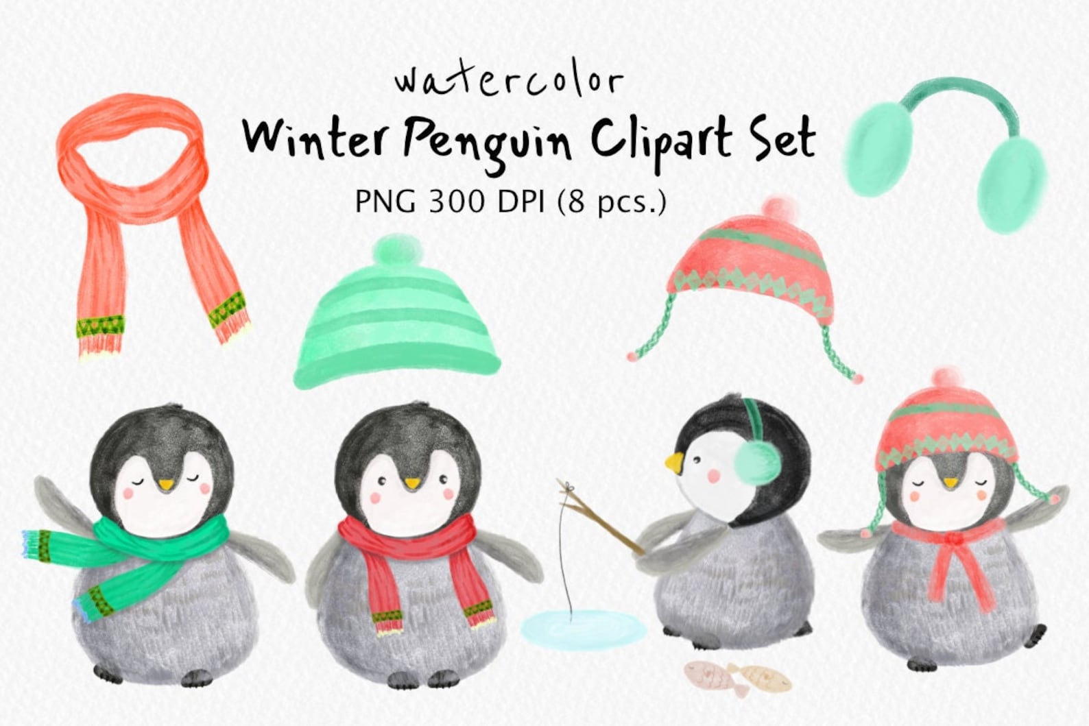 Winter Penguin Clipart, Clipart, Watercolor Penguin Clipart, Penguin ...