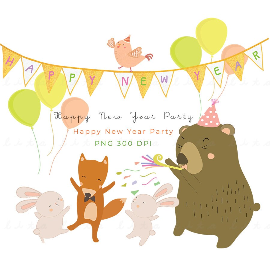 New Year Celebration Clipart Set Happy New Year Digital - Etsy