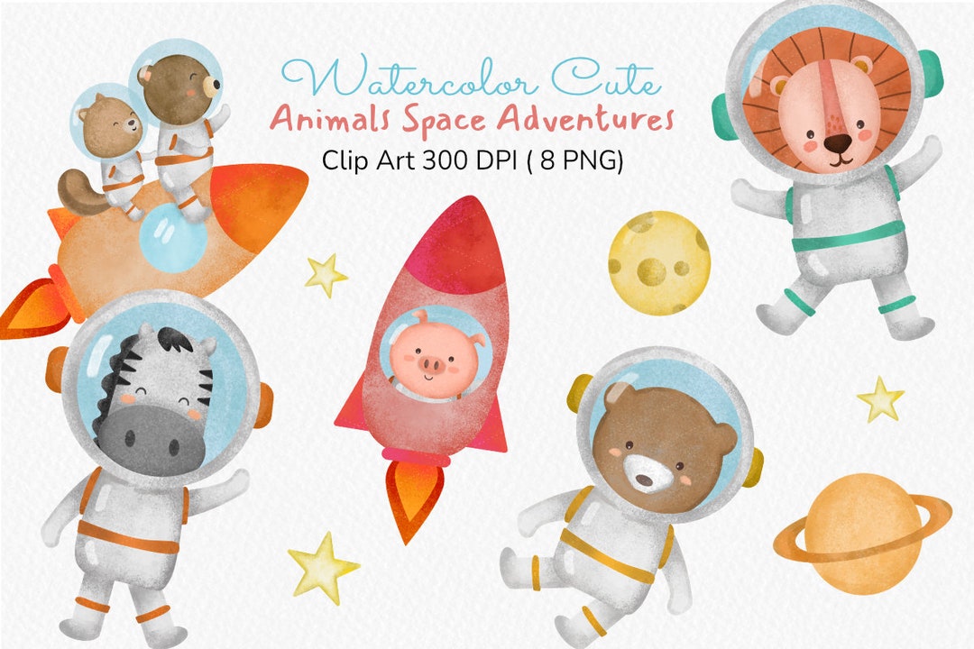 Watercolor Woodland Animals Astronaut Clipart: Space Adventure (digital ...