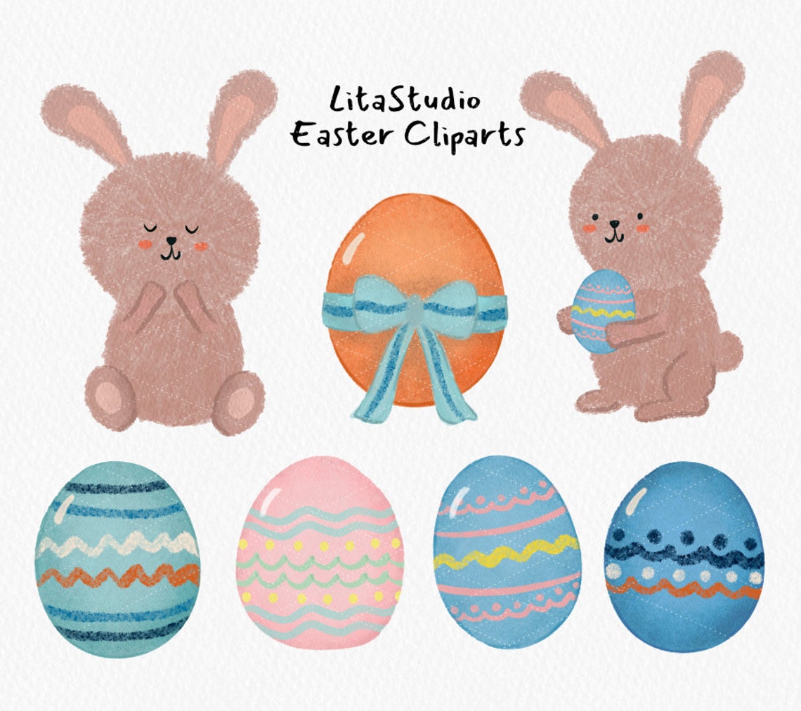 Adorable Easter Bunny and Eggs Digital Clipart Watercolour | Etsy
