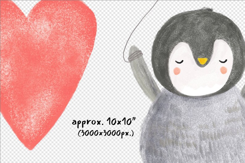 Valentine Penguin Clipart, Penguin Valentine Clipart, Watercolor ...