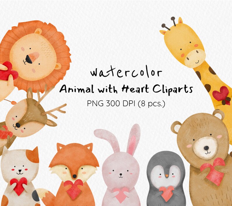 Animal With Heart Clipart Set Valentine Sticker Planner | Etsy